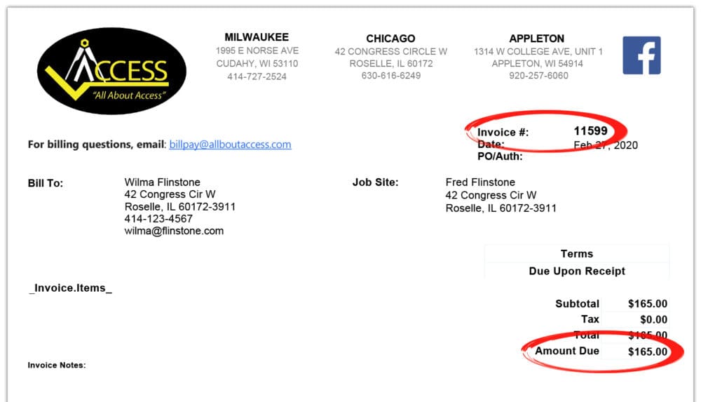 Sample-Invoice-Access-Elevator | Access Elevator, Inc. | Stair Lifts ...